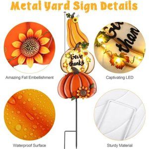 Accents | 3 Pieces Metal Fall Pumpkins Garden Yard Signs Stakes 39 Inch ...